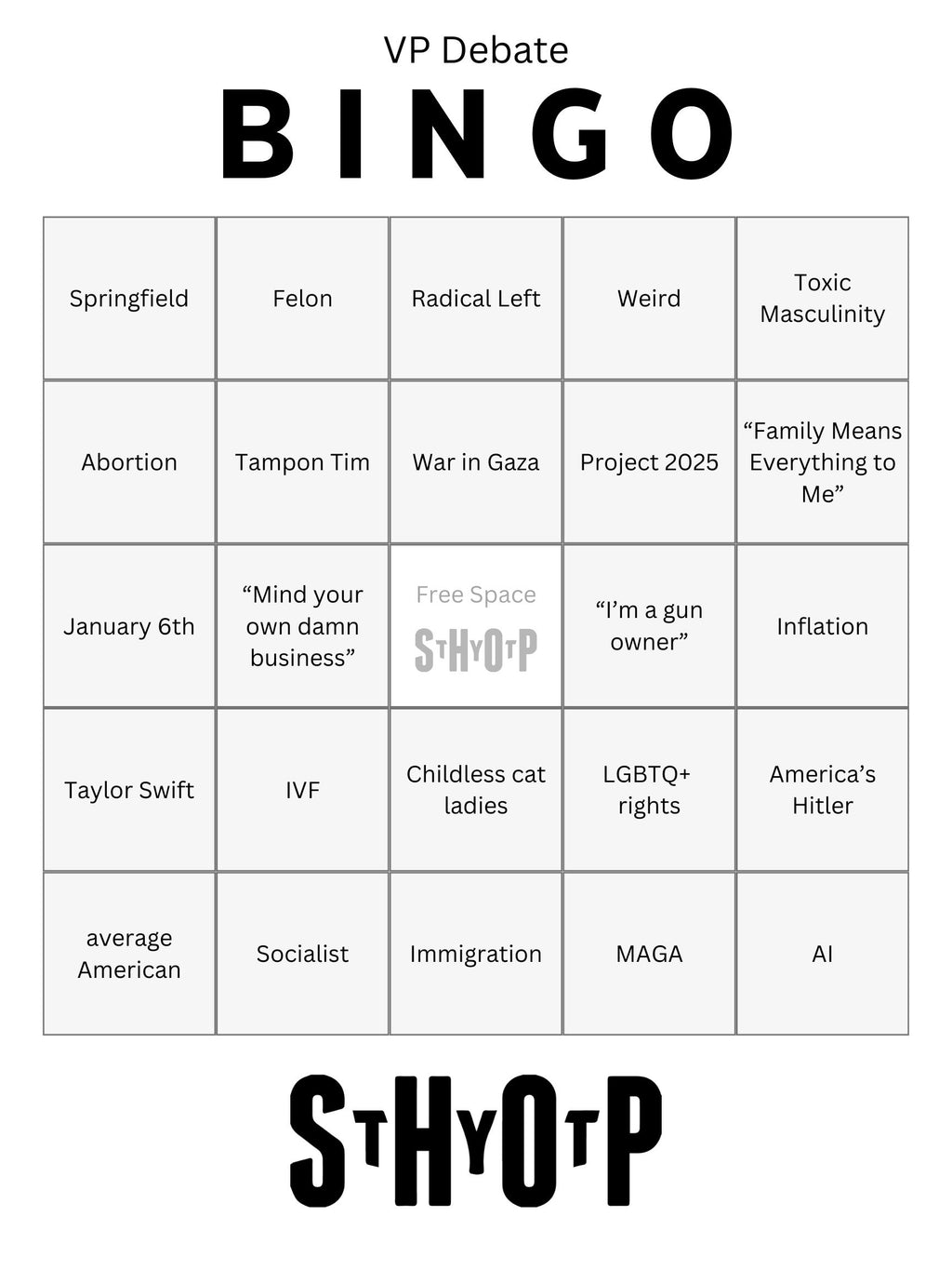 VP Debate Bingo – ShopTYT